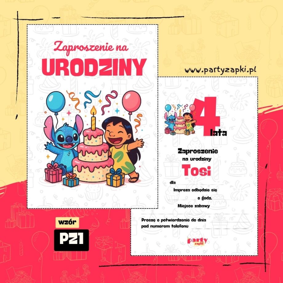 Lilo i Stich - Zaproszenia na urodziny do druku [PDF, JPG] | PartyZAPKI